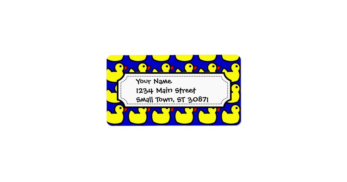 Cute Bright Yellow Rubber Ducky Pattern on Blue Label | Zazzle