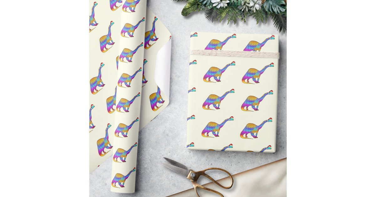 Cute Brontosaurus Dinosaur Christmas Wrapping Paper | Zazzle