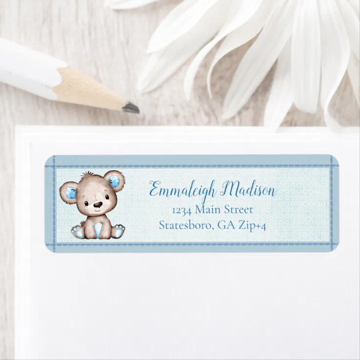Cute Brown Bear Boy Baby Shower Return Address Label | Zazzle