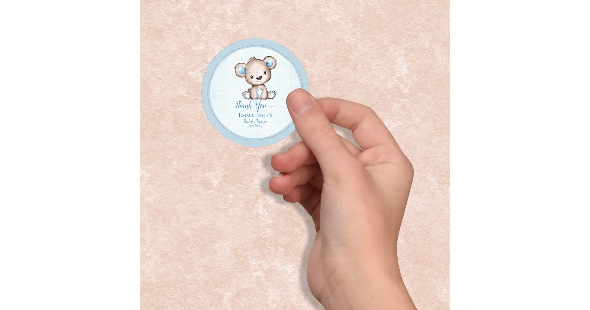 Cute Brown Bear For Boy Favor Thank You Classic Round Sticker | Zazzle