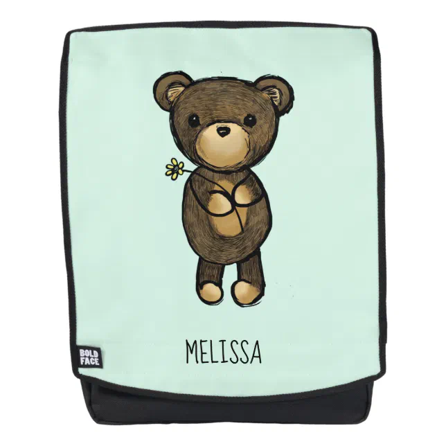 Cute Brown Bear Holding a Yellow Flower Custom Backpack | Zazzle