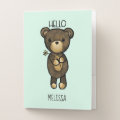 Cute Brown Bear Holding a Yellow Flower Pocket Folder | Zazzle