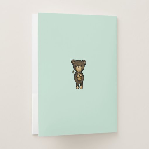 Cute Brown Bear Holding a Yellow Flower Pocket Folder | Zazzle