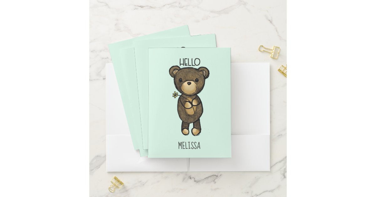 Cute Brown Bear Holding a Yellow Flower Pocket Folder | Zazzle