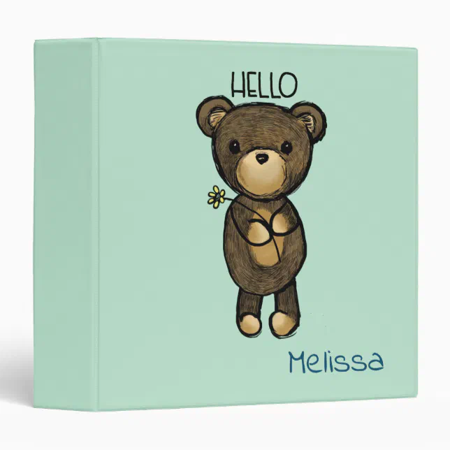 Cute Brown Bear with Yellow Flower Personalized 3 Ring Binder | Zazzle