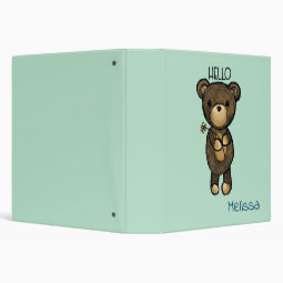 Cute Brown Bear with Yellow Flower Personalized 3 Ring Binder | Zazzle