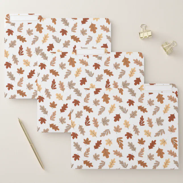 Cute Brown Fall Leaves Pattern File Folder | Zazzle