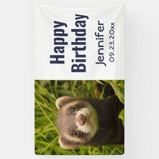 Cute Brown Ferret in the Grass Happy Birthday Banner | Zazzle