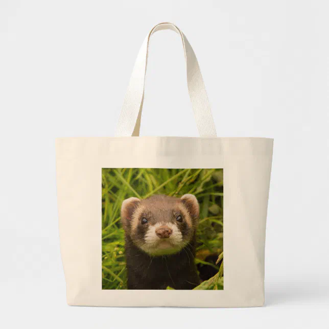 Cute Brown Ferret in the Grass Large Tote Bag | Zazzle