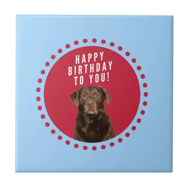 Cute Brown Labrador Retriever Dog Happy Birthday Tile | Zazzle