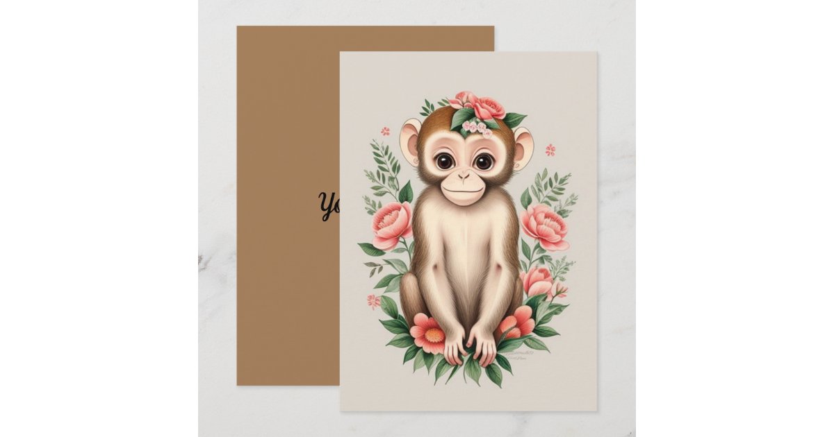 Cute Brown Monkey Thank You Card | Zazzle