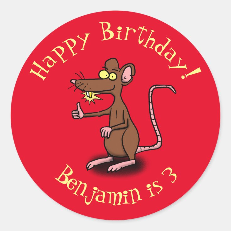 Cute brown rat thumbs up cartoon classic round sticker | Zazzle