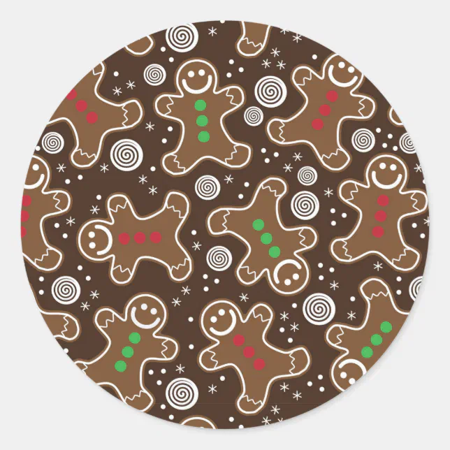 Cute Brown Red Green Christmas Gingerbreads Classic Round Sticker | Zazzle