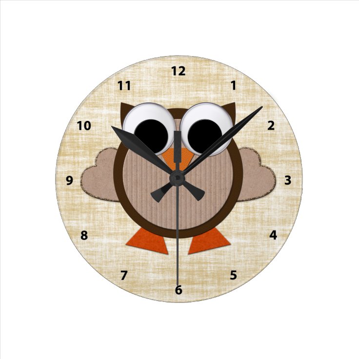 Cute Brown Retro Owl Clock | Zazzle