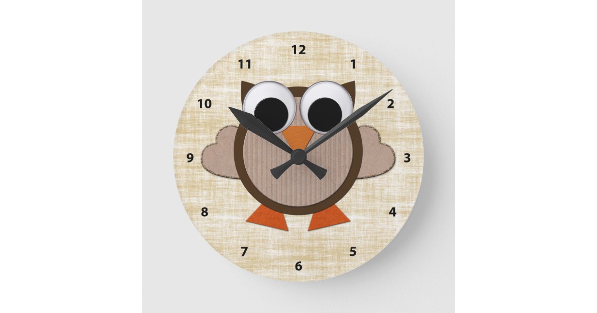 Cute Brown Retro Owl Clock | Zazzle