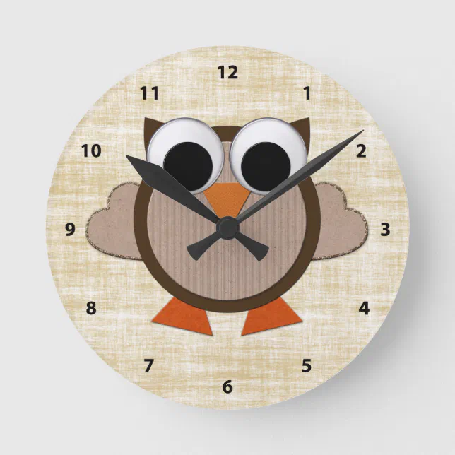 Cute Brown Retro Owl Clock | Zazzle