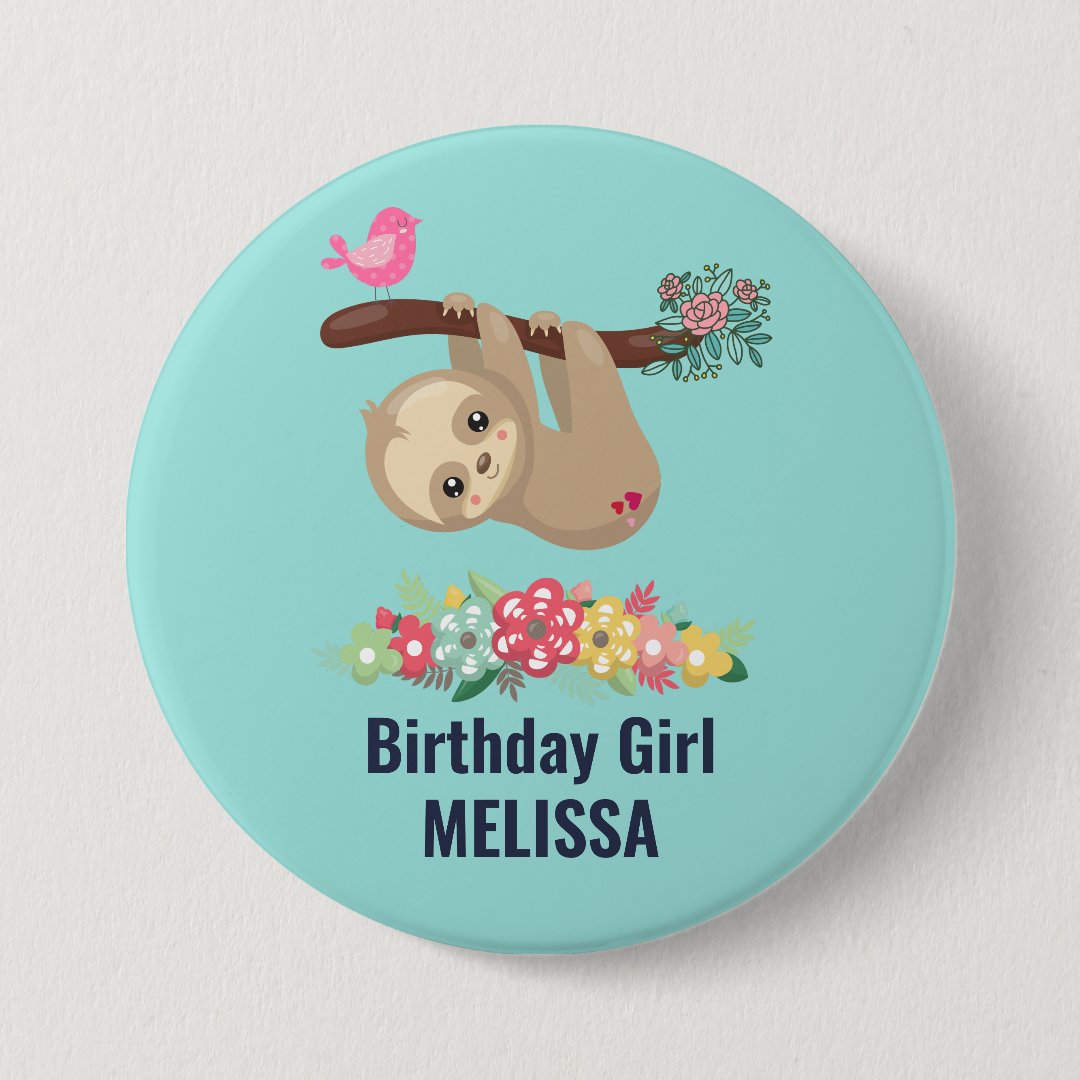 Cute Brown Sloth Hanging Upside down Birthday Button | Zazzle