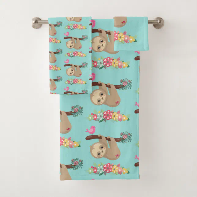 Cute Brown Sloth Hanging Upside down Pattern Bath Towel Set | Zazzle