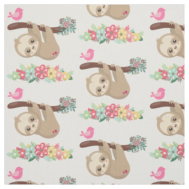 Cute Sloths Fabric | Zazzle.com