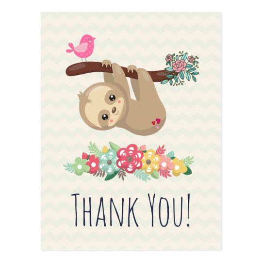 Cute Brown Sloth Hanging Upside Down Thank You Postcard | Zazzle.com