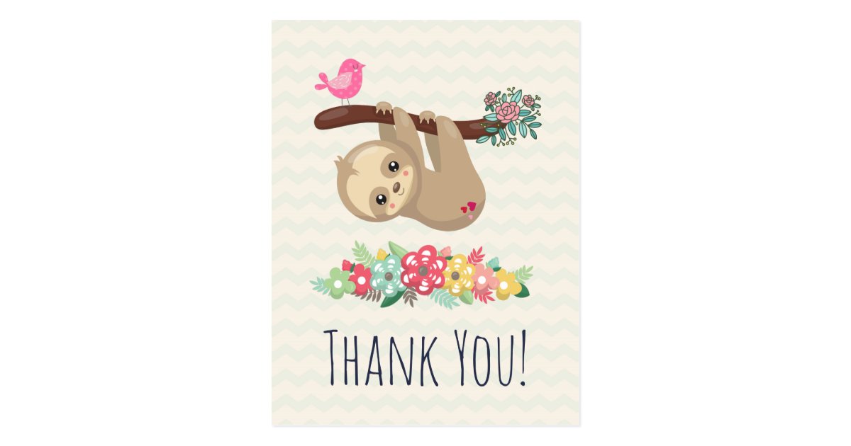 Cute Brown Sloth Hanging Upside Down Thank You Postcard | Zazzle.com