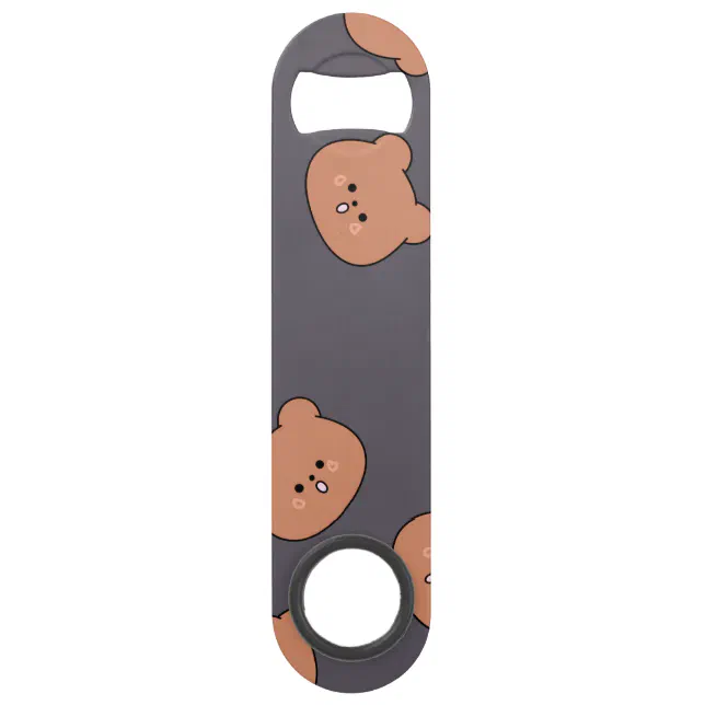 Cute Brown Teddy Bear Face Pattern Dark Blue Bar Key | Zazzle