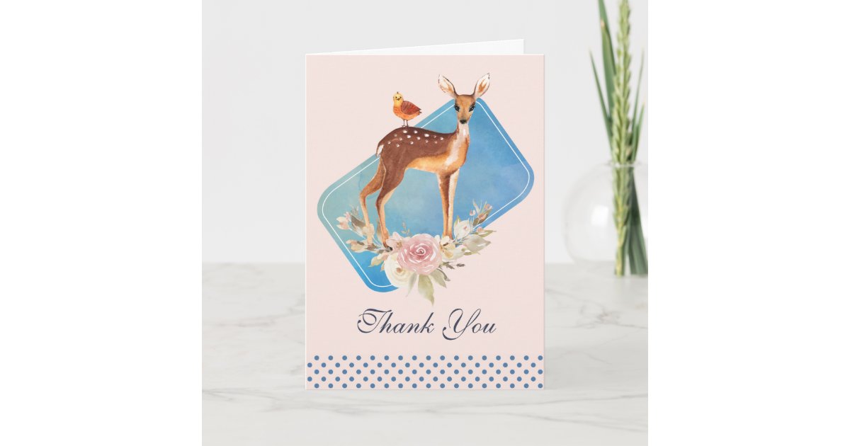Cute Brown Watercolor Deer Rustic Thank You Card | Zazzle