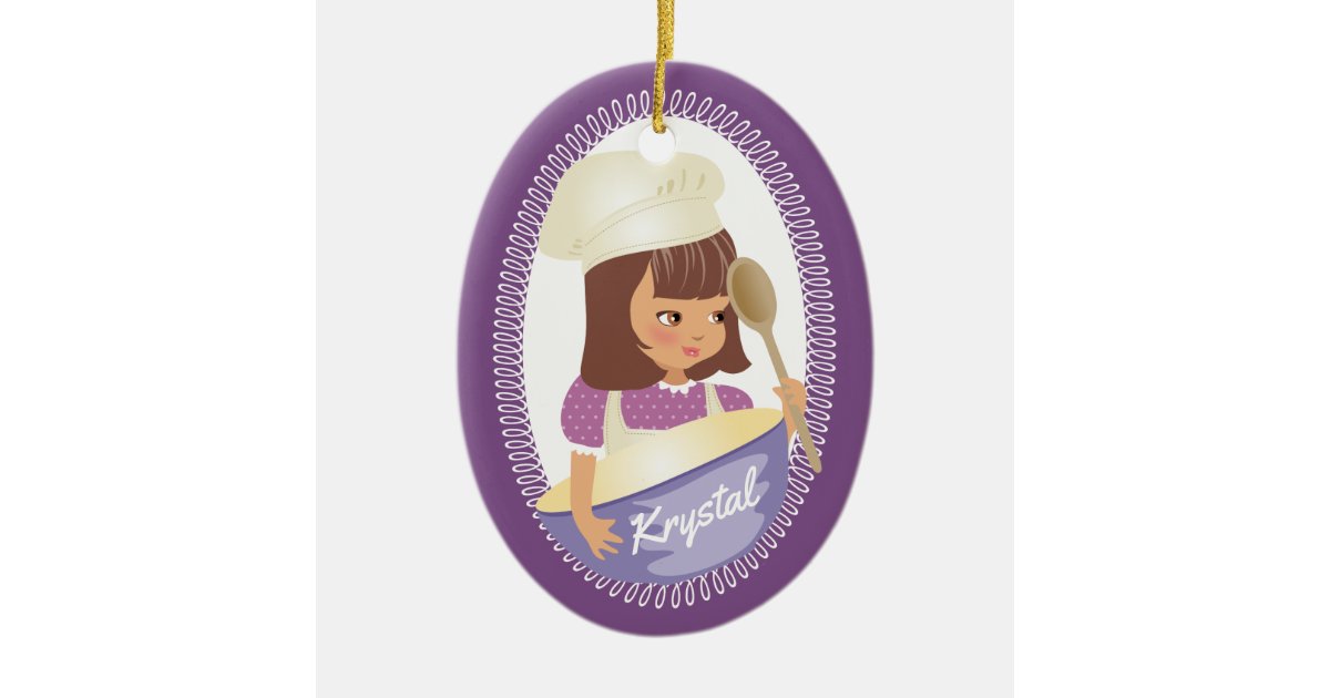 Cute brunette girl kids chef culinary Christmas Ceramic Ornament | Zazzle