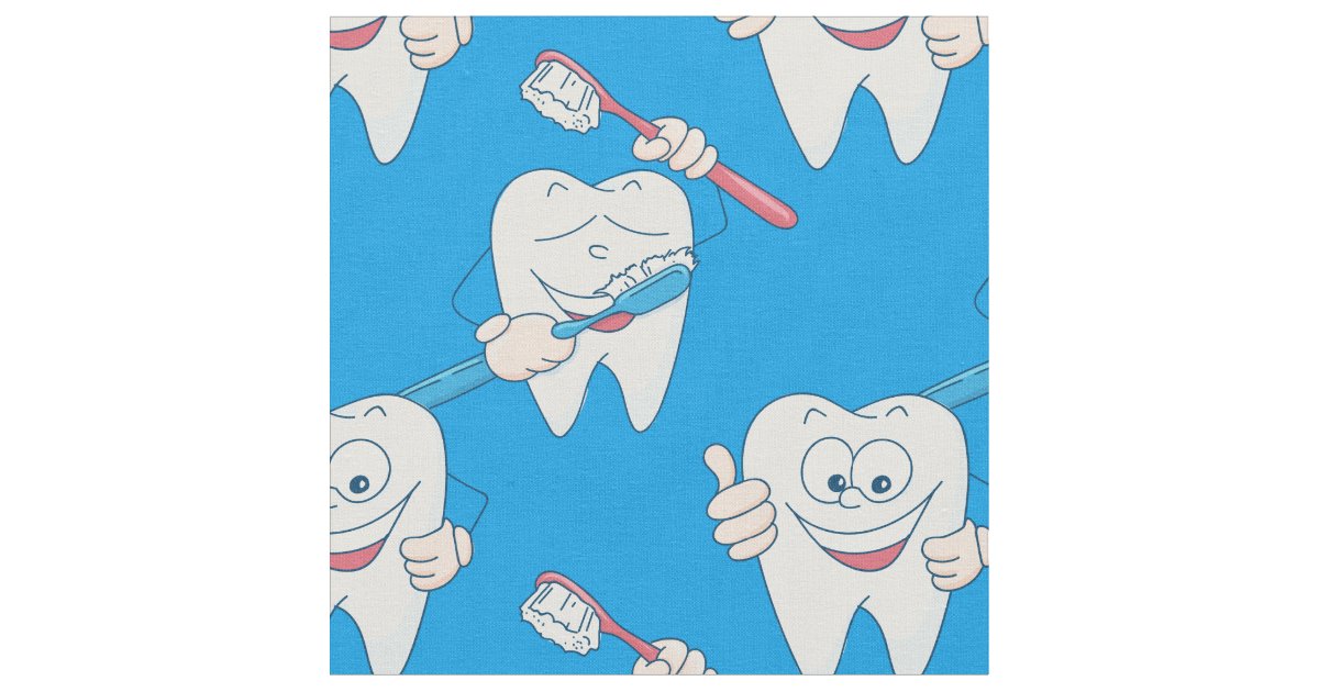 Cute Brushing Teeth Pattern Fabric | Zazzle