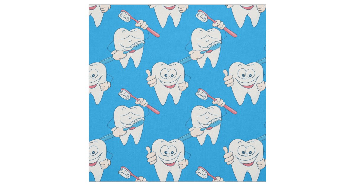 Cute Brushing Teeth Pattern Fabric | Zazzle