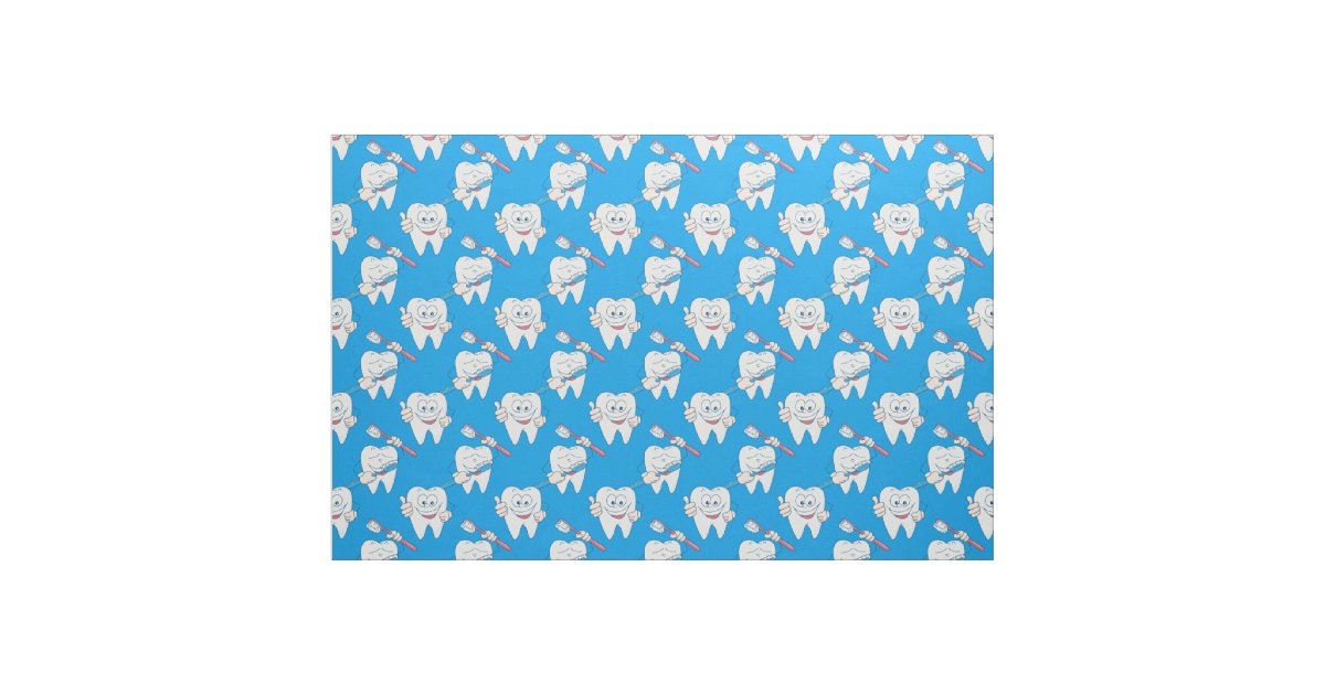 Cute Brushing Teeth Pattern Fabric | Zazzle