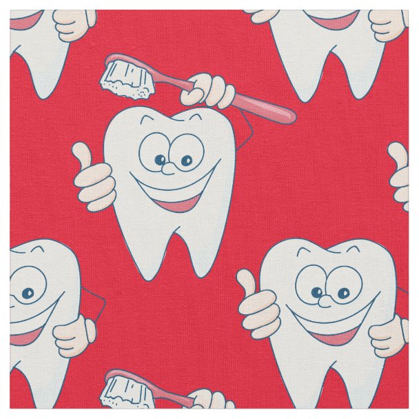 Cute Brushing Teeth Pattern Fabric | Zazzle