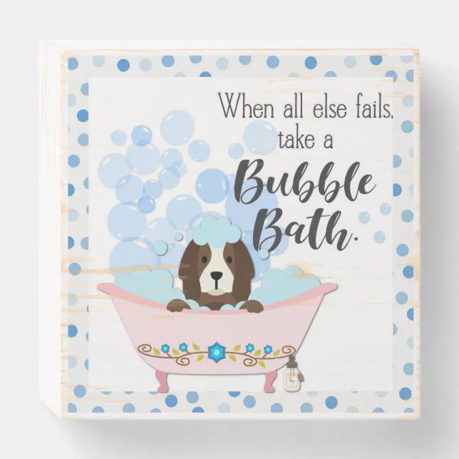 Cute Bubble Bath Cartoon Dog Bathroom Wooden Box Sign | Zazzle