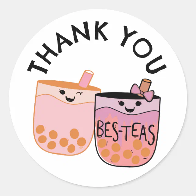 Cute Bubble Tea Boba Birthday Bestie Classic Round Sticker | Zazzle