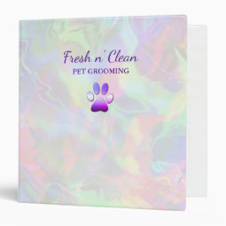 Cute Bubbles Dog Paw Holograph Grooming Service 3 Ring Binder | Zazzle