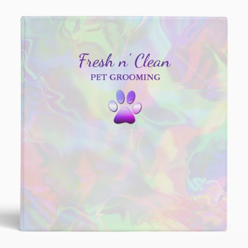 Cute Bubbles Dog Paw Holograph Grooming Service 3 Ring Binder | Zazzle