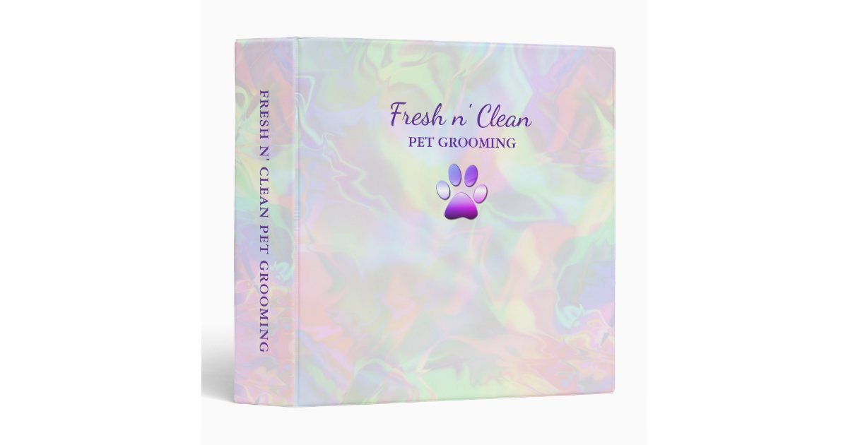 Cute Bubbles Dog Paw Holograph Grooming Service 3 Ring Binder | Zazzle