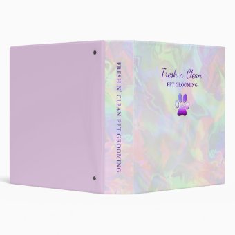 Cute Bubbles Dog Paw Holograph Grooming Service 3 Ring Binder | Zazzle