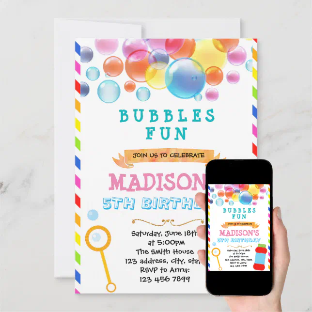 Cute bubbles word card invitation | Zazzle