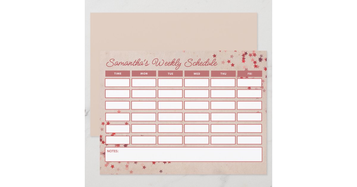 Cute Budget Girly Pink Stars Weekly Class Schedule | Zazzle