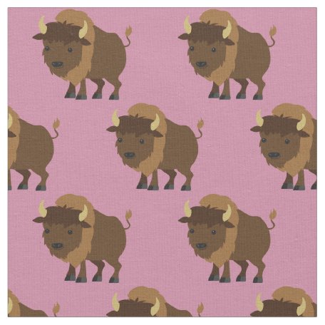 Cute Buffalo Bison Cartoon Kids Fabric | Zazzle