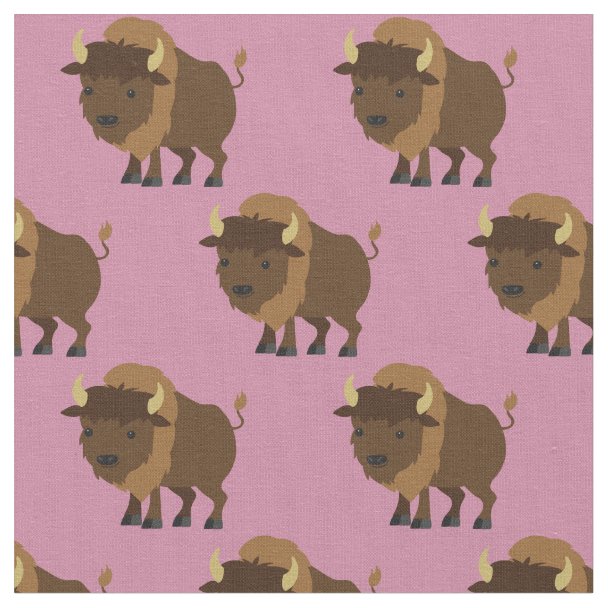 Cute Buffalo Bison Cartoon Kids Fabric | Zazzle