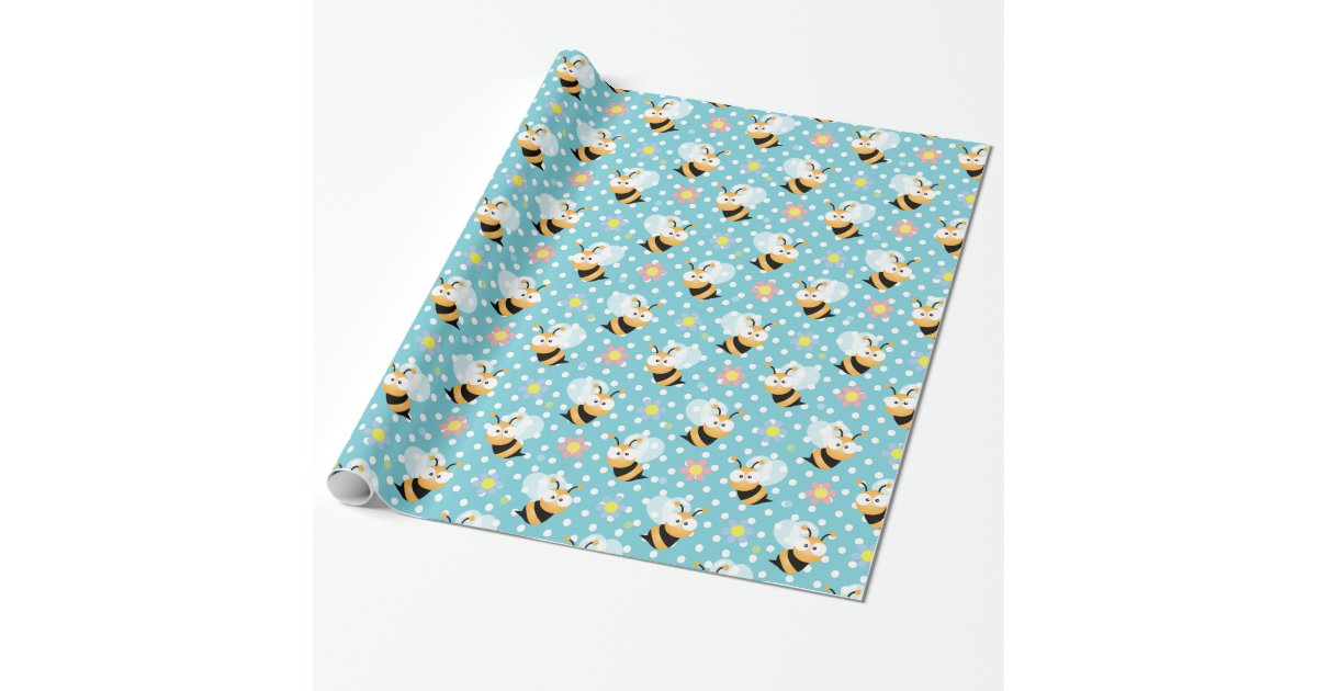 Cute Bumble Bee And Colorful Flower Pattern Wrapping Paper Zazzle