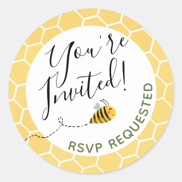 Cute Bumble Bee Baby Shower Party You're Invited Classic Round Sticker ...