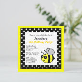 Cute Bumble Bee Birthday Black & Yellow Polka Dots Invitation | Zazzle