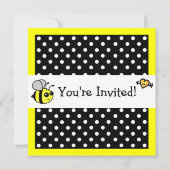 Cute Bumble Bee Birthday Black & Yellow Polka Dots Invitation | Zazzle