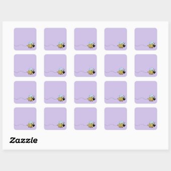 Cute bumble bee cartoon square sticker | Zazzle