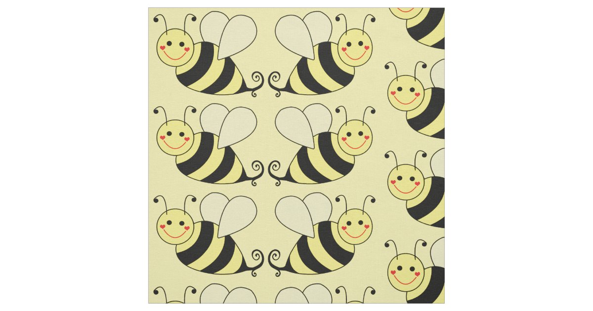 Cute Bumble Bee Pattern v3 Fabric | Zazzle