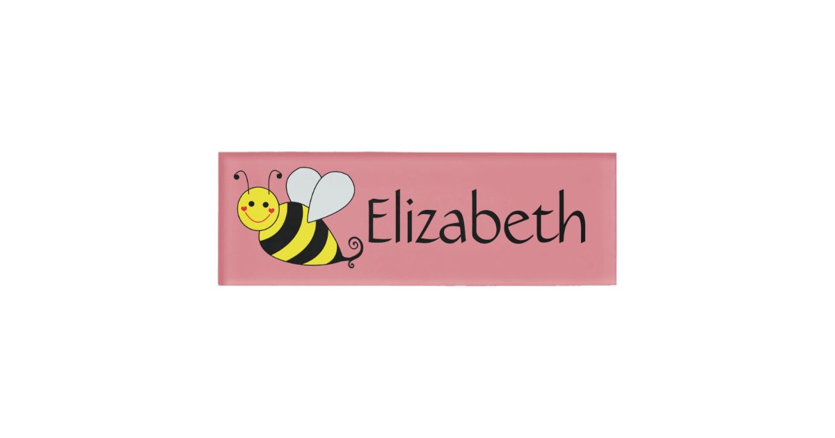 Cute Bumble Bee Personalized Pink Name Tag | Zazzle