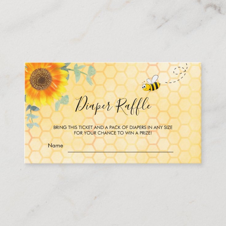 Cute bumble bee sunflower diaper raffle ticket enclosure card | Zazzle